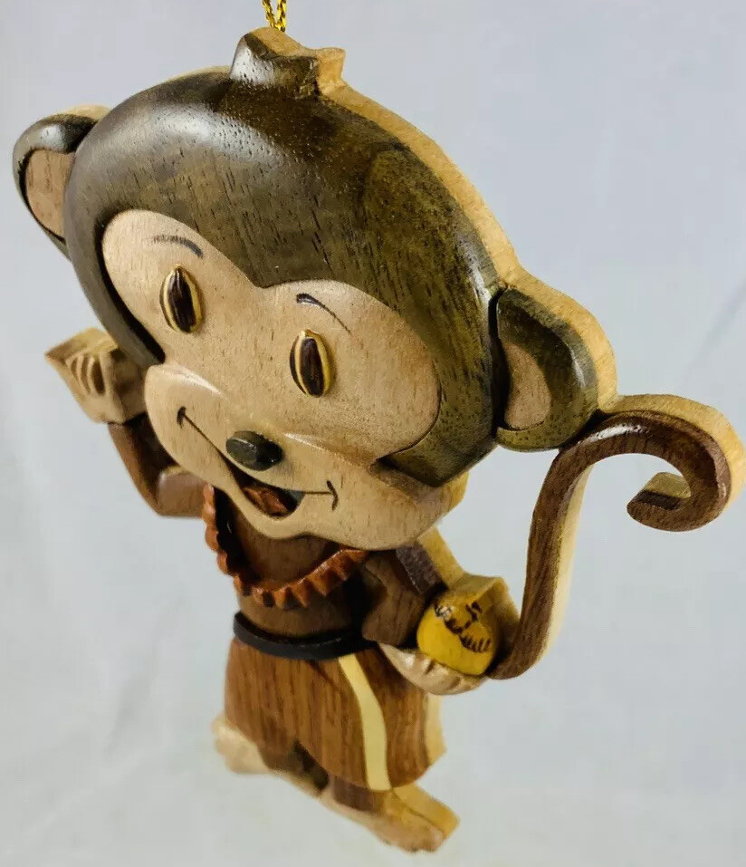 Hawaiian Hula Monkey Hang Loose Shaka Wood Art Christmas Tree Ornament ...
