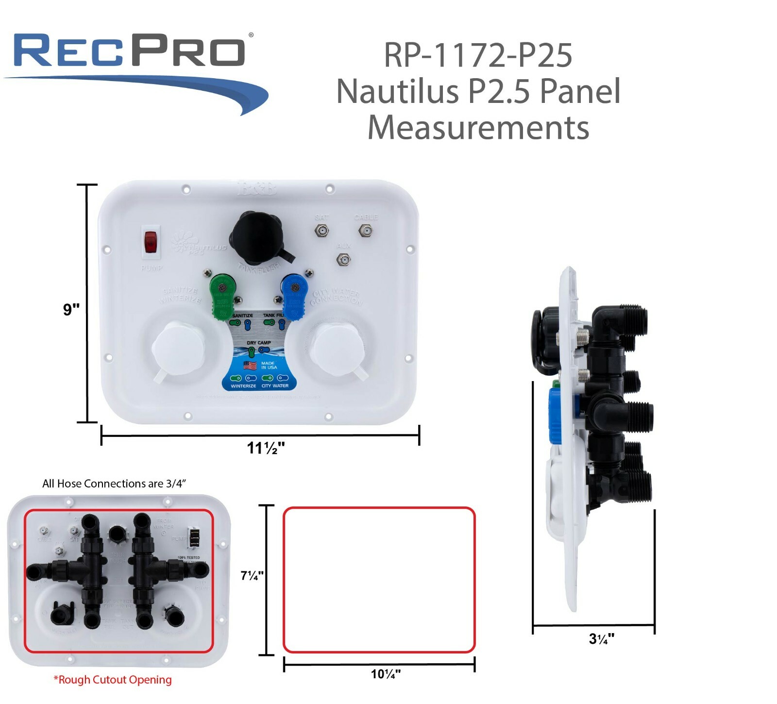 RecPro RV Nautilus P2.5 Water Management Panel 7-Function City Water ...