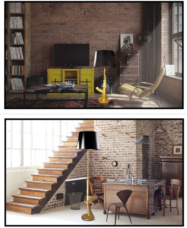 Accent Table Lamp Metal LED Light Modern Home Decor Gun Rifle Floor ...