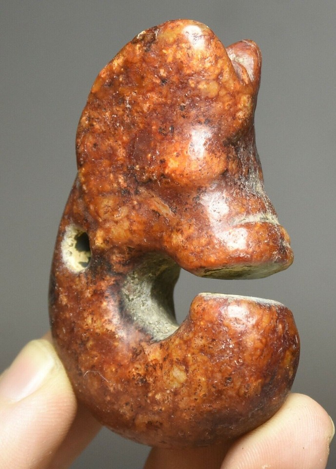 6CM China Hongshan Culture Old Jade Carve Pig Dragon Hook Gou Amulet ...