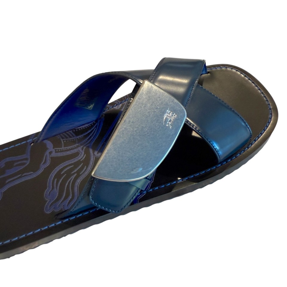 Burberry Navy Blue Leather EKD Strip Shield Slide Sandal, all sizes | eBay