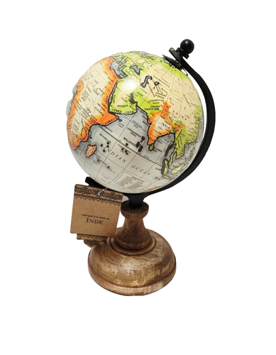 New World Globe on Wooden Stand 10" Tabletop Decor Rotating World Map ...
