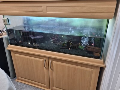 Oak Style Aquarium Fish Tank & Cabinet AQUA ONE Filter LED Lighting ...