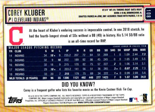 2019 Topps Big League #108 Corey Kluber | eBay