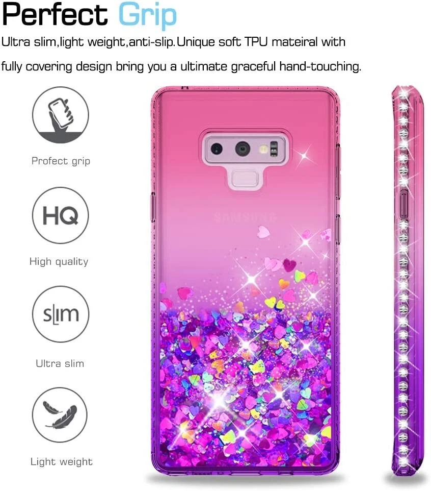 Samsung Galaxy Note 9 Liquid Glitter Case Cover Screen Protector Blue ...