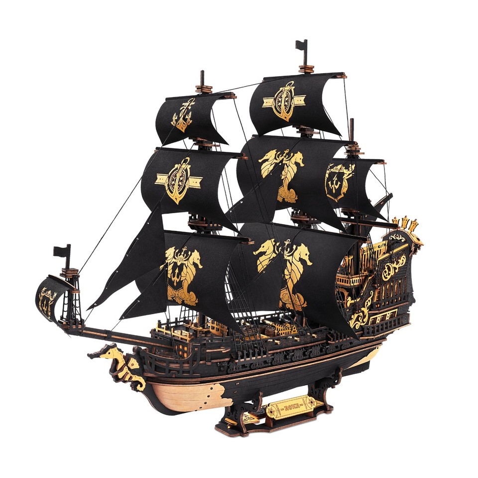 ROKR 3D Wooden Puzzle The Seahorse Barque DIY Ship Model Toys Kits Boys ...