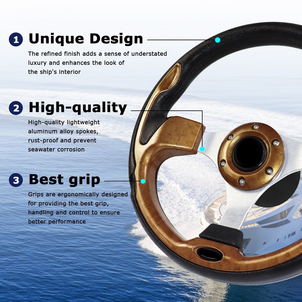 12.5 in Brown Marine Boat Steering Wheel w/Hub Adapter 3/4" Axle Keyway ...