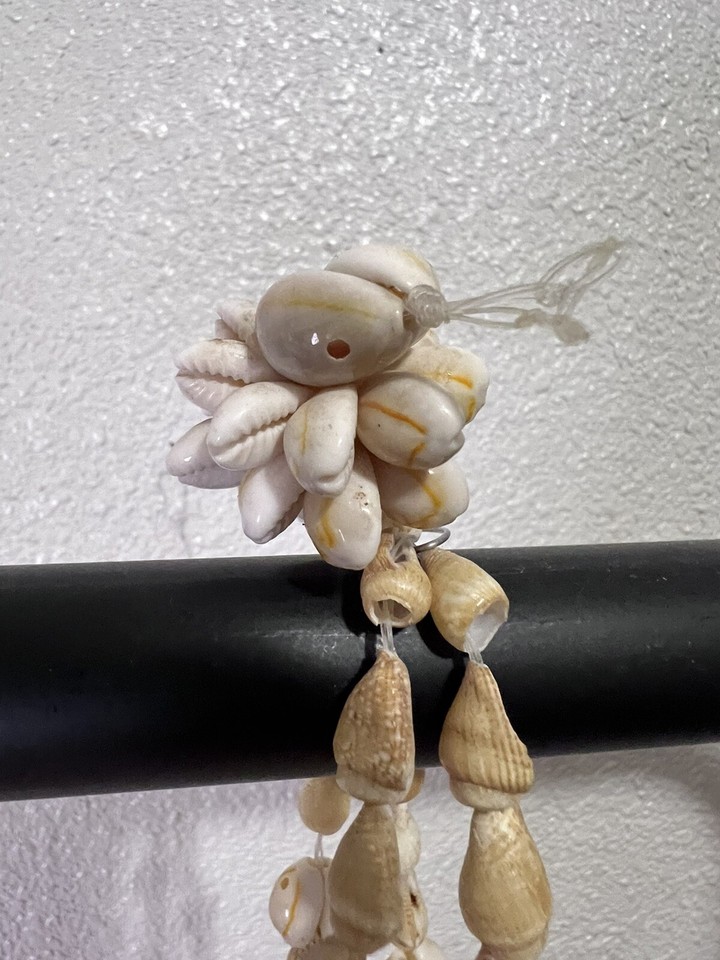 Vtg 35” Tiered Cowrie Puka Sea Shell Macrame Hanging2 Basket Planter ...