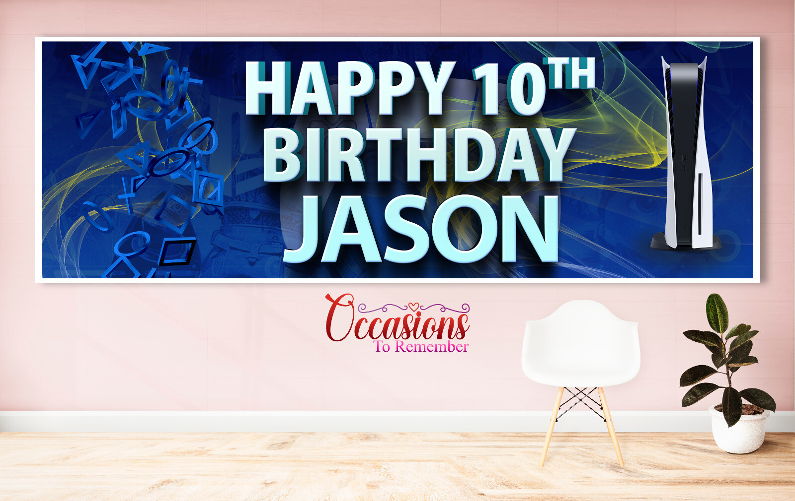 Personalised Sony PlayStation PS5 Birthday Party Banner 36" x 12" High ...