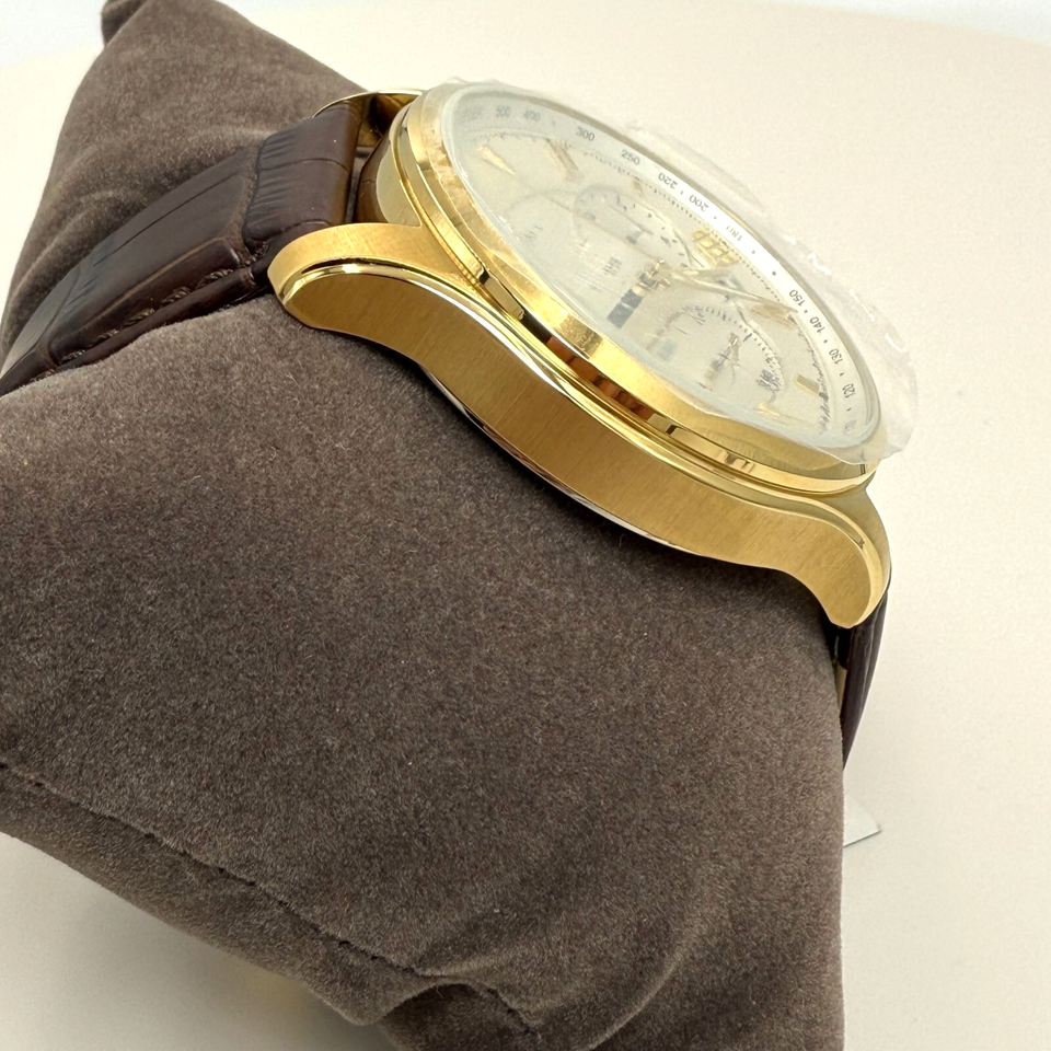 Bulova Wilton Classic 46mm White Dial Brown Leather Quartz Men's Watch ...