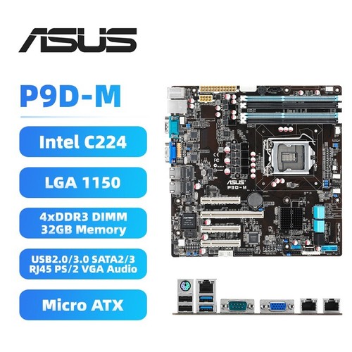 ASUS P9D-M Motherboard Micro-ATX Intel C224 LGA1150 DDR3 32GB SATA2/3 ...