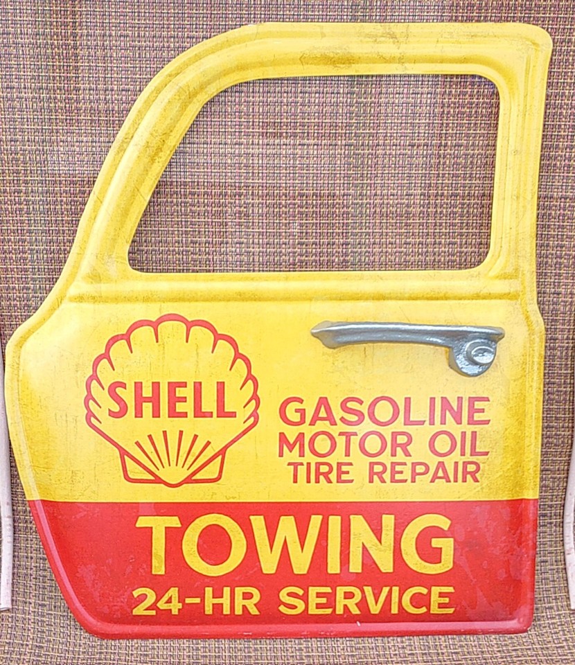 Shell Gasoline Towing Motor Oil Metal Sign Truck Door Man Cave Vintage ...