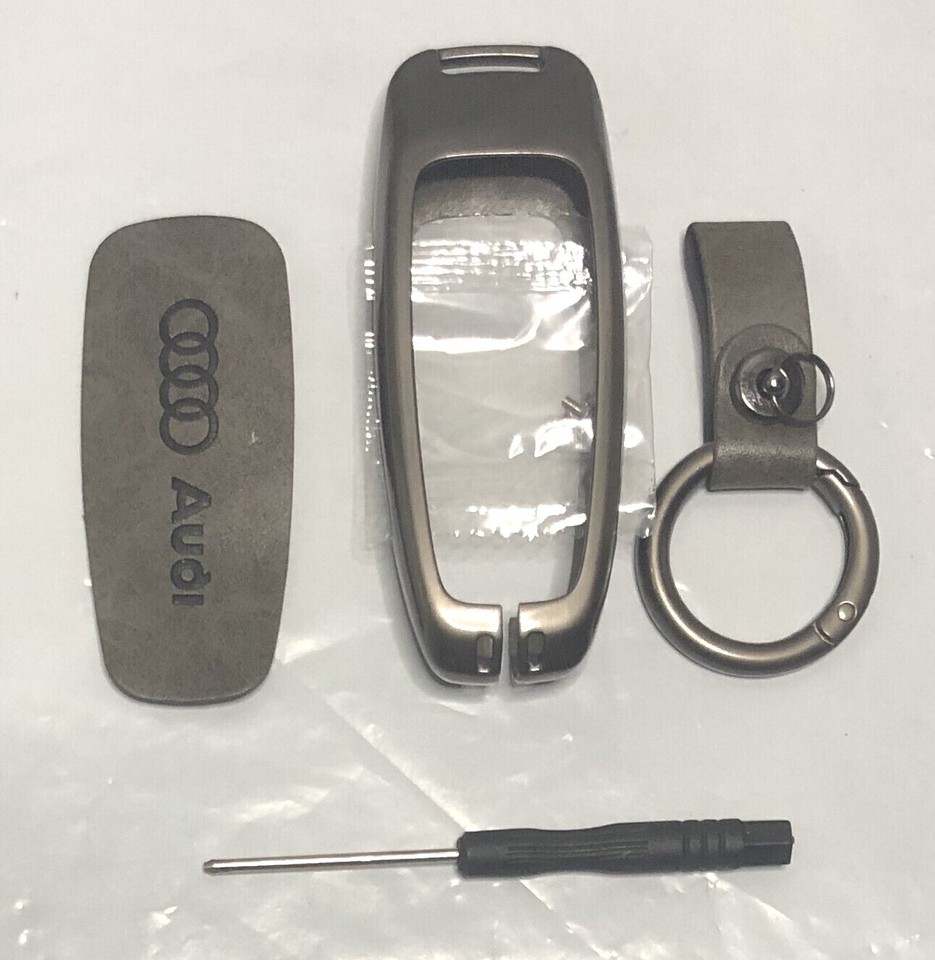 Leather Key Fob Case Cover Bag Metal Keychain for Audi Key fob case ...