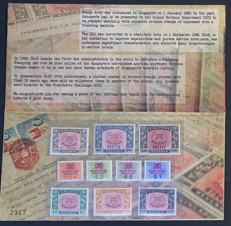 Singapore 1969-85 Revenue Stamp Complete set 10¢-$50,000 in IRAS ...