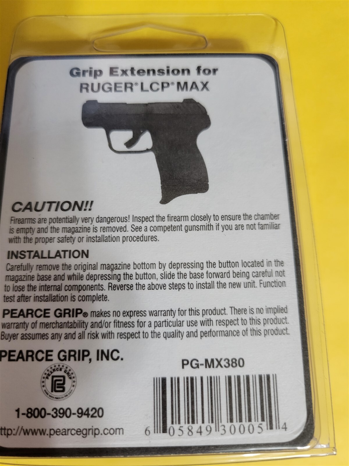 Pearce Grip Ruger LCP Max 380acp Magazine Grip Extension PG-MX380 - NEW ...