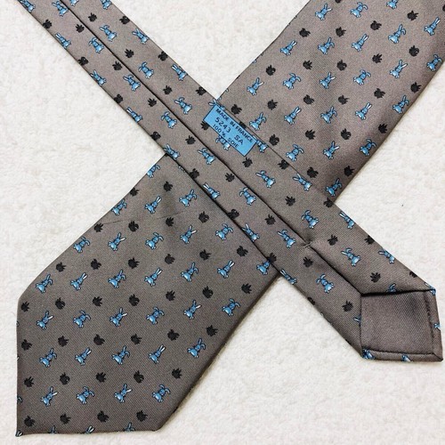 Hermes necktie Rabbit from the Grassland 100% silk Made in France no ...