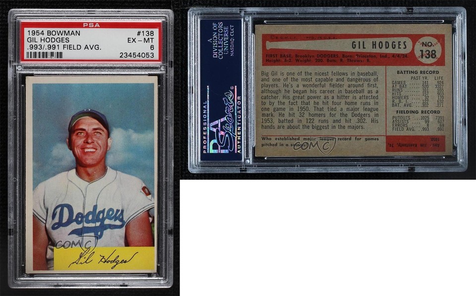 1954 Bowman Gil Hodges (Field Avg is 993 & 991) #138 PSA 6 HOF 02kp | eBay