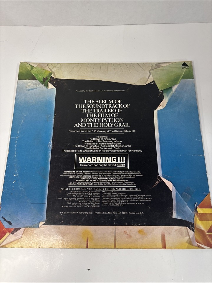 Monty Python & the Holy Grail Soundtrack LP Vinyl Album | eBay