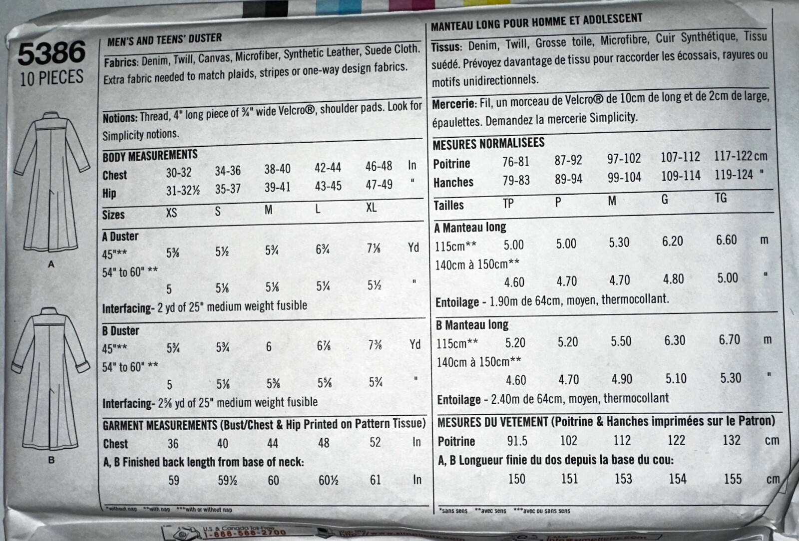 Simplicity #5386 Matrix Neo Morpheus Duster Coat Costume Sz XS - XL ...