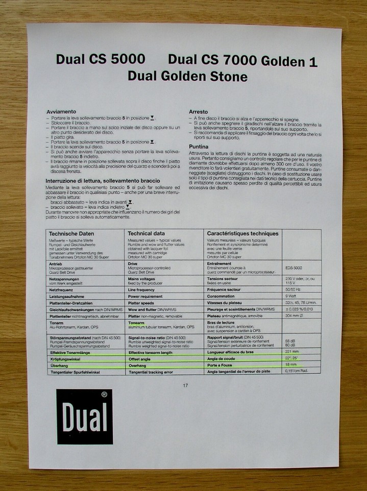 Dual CS 5000 / CS 7000 Golden 1 / Golden Stone Tonearm Alignment ...