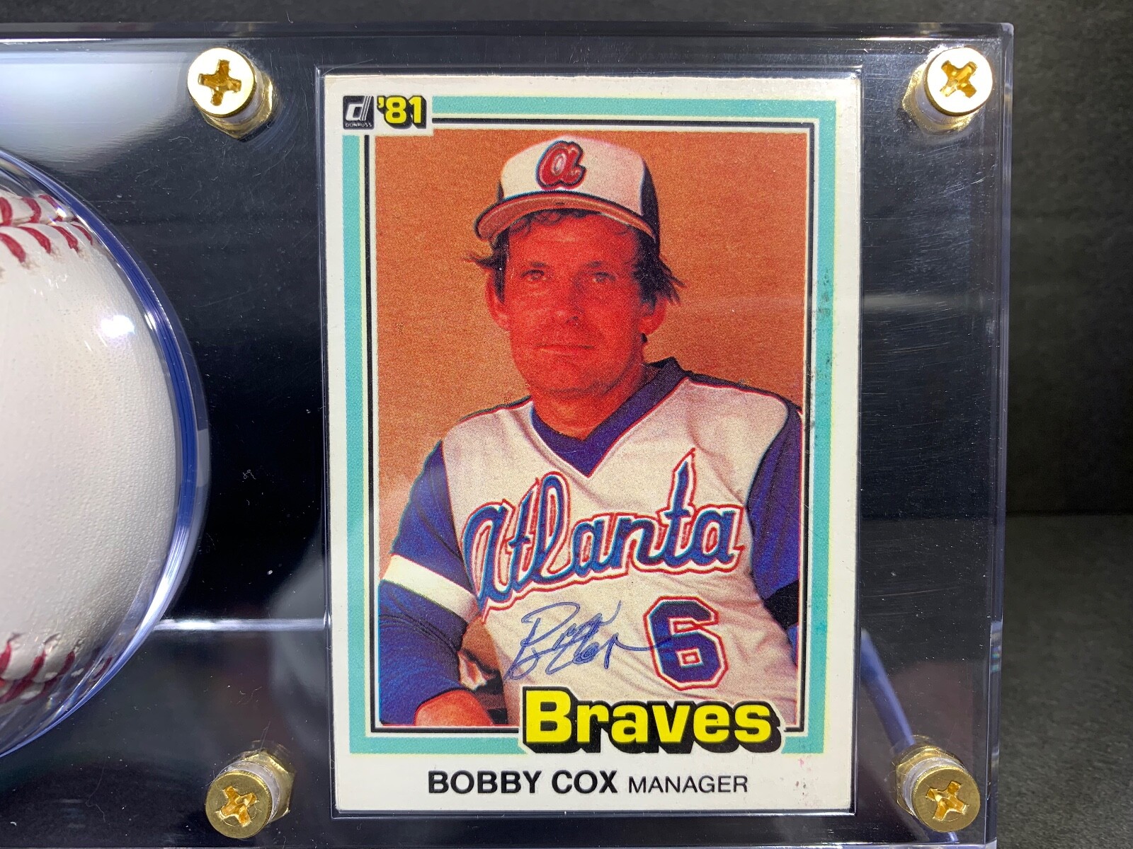 Bobby Cox Autographed Rawlings MLB Baseball & 1981 Donruss Trading Card ...