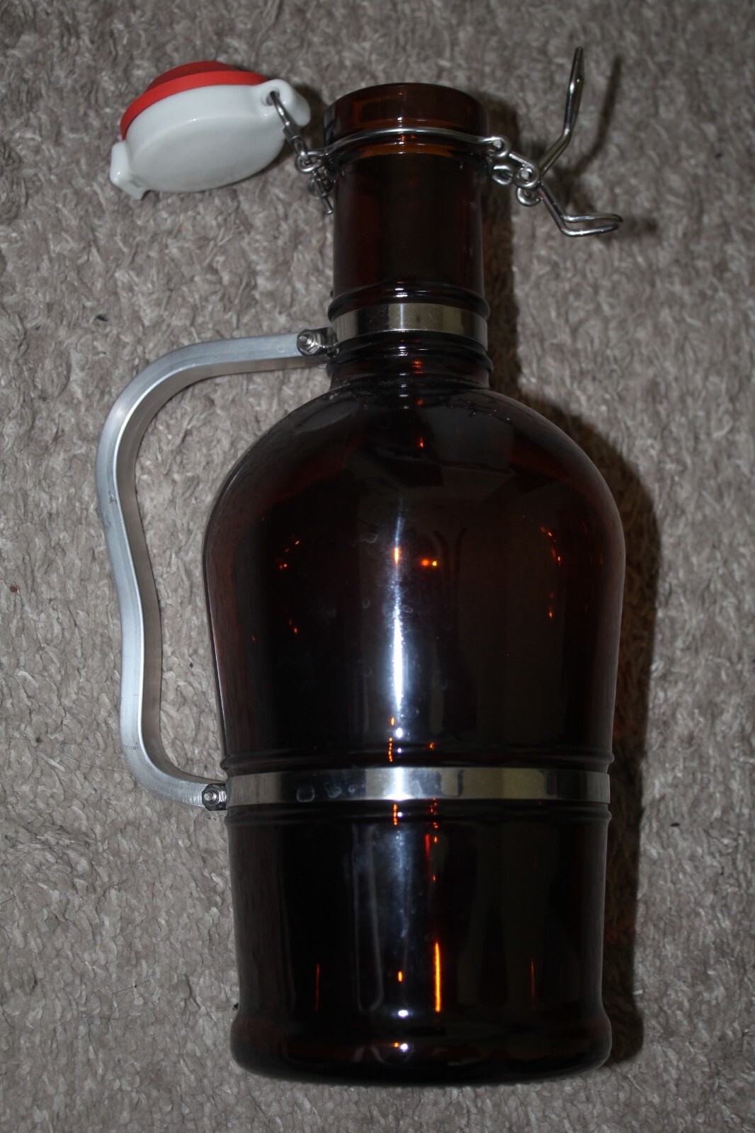 MUSTER GESCHUTZT GERMAN BROWN GLASS BEER GROWLER CLAMP TOP 2 LITER WITH ...