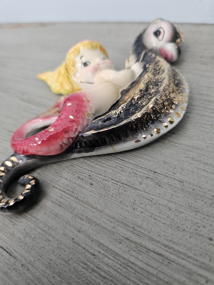Vintage Chalkware Lefton Mermaid Seahorse Wall Plaque | eBay