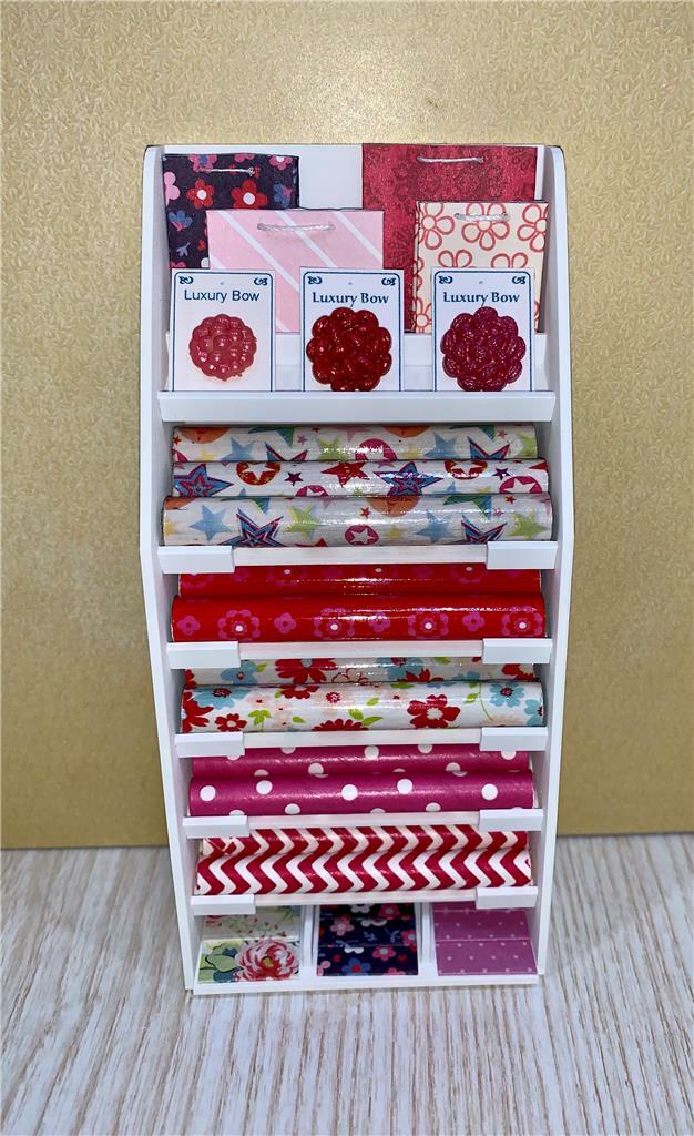 MINIATURE DOLLHOUSE 1:12 SCALE GIFT WRAP DISPLAY STAND PINK & RED ...