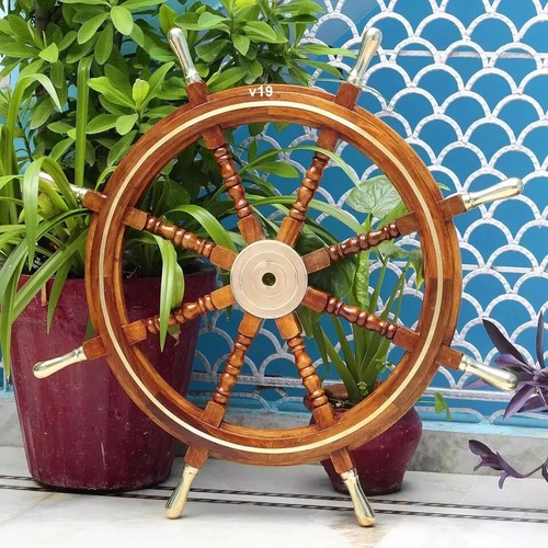 Brass Nautical Marine Wooden Steering 36" Ship Wheel Ring Pirate ...