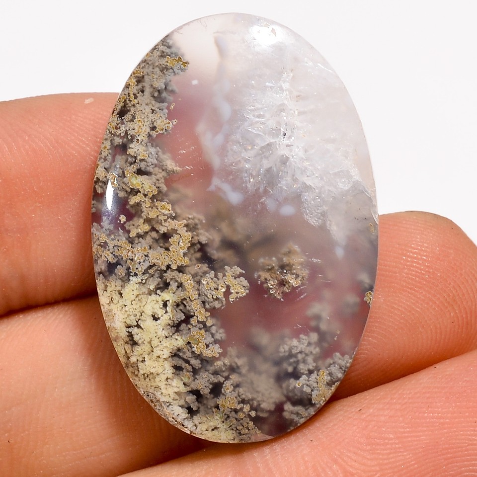 100% Genuine Indonesian Moss Agate Oval Cabochon Gemstone 33.85Cts. 21x ...