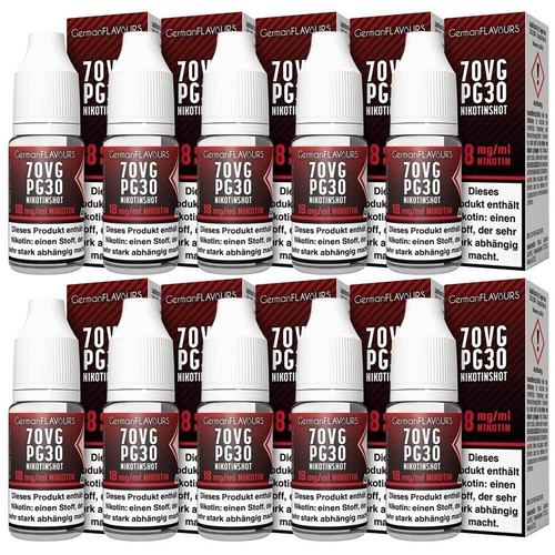 10x Nikotin Shots 18mg 10 ml 70/30 VG PG Nic Shot Nikotinshot e Liquid ...
