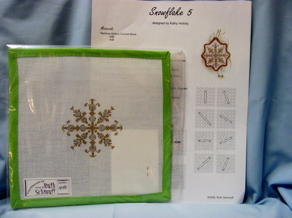 Hand Painted Needlepoint Canvas SNOWFLAKE 5 Ruth Schmuff + Stitch Guide ...