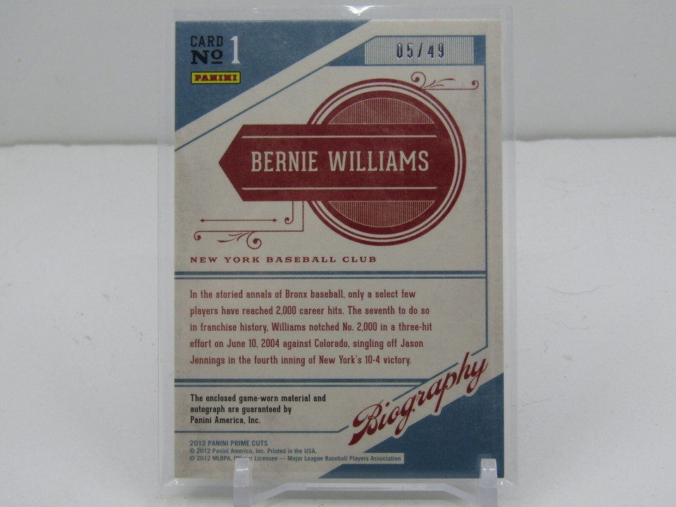 BERNIE WILLIAMS 2012 PRIME CUTS BIOGRAPHY JERSEY AUTOGRAPH AUTO #05/49 ...