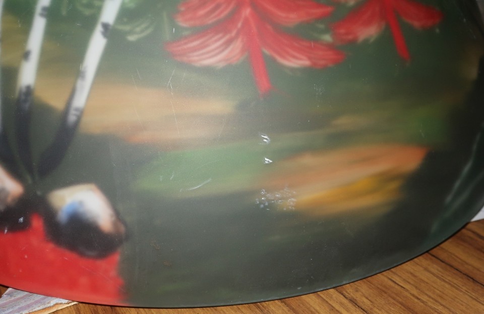 Antique Frosted Glass Reverse Painted lamp shade Arts Crafts Birch ...