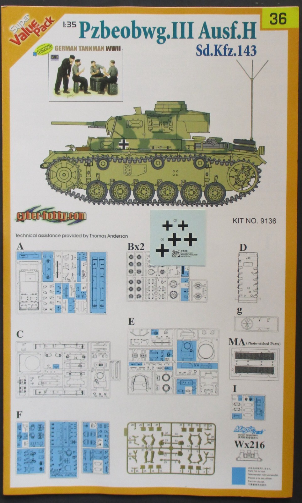 Cyber Hobby 1/35th Scale PzBeob Panzer III - Decals from Kit No. 9136 ...