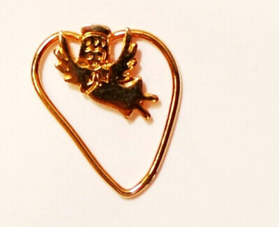 Flying Angel in Lopsided Wire Heart Frame Brooch Pin Gold Tone | eBay