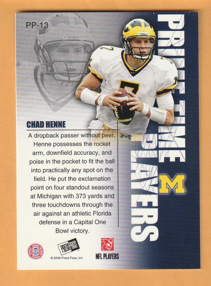 Chad Henne Michigan Wolverines 2008 Press Pass Primetime Players #PP13 ...
