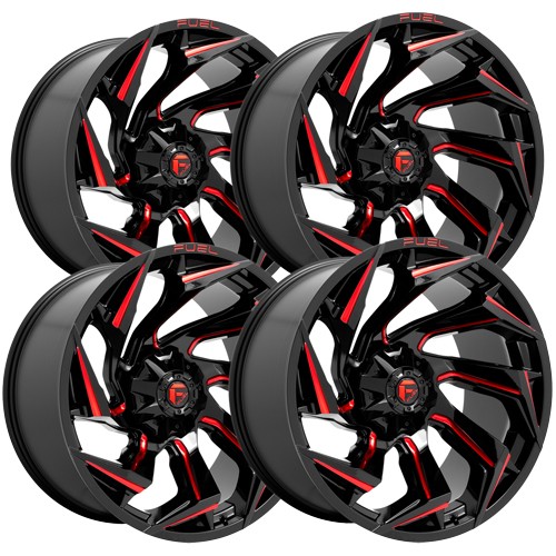 (Set of 4) Fuel D755 Reaction 15x8 5x5.5" -18mm Black/Red Wheels Rims ...