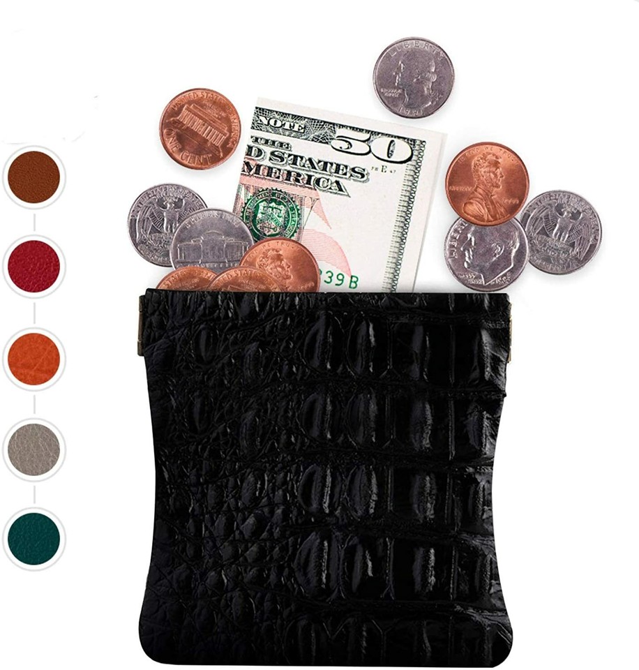 Leather Squeeze Coin Pouch Coin Purse Change Holder For Mens/Womens | eBay