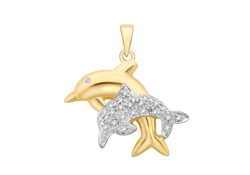 Double Dolphin Diamond Pendant 9ct 2 Colour Gold | eBay