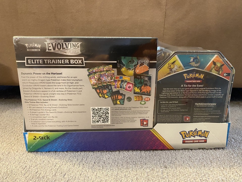 NEW Pokemon TCG Evolving Skies Elite Trainer Box ETB + Eeveelutions Tin ...