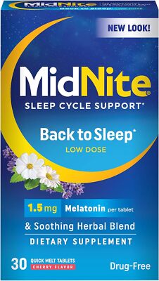 Midnite Drug-Free Sleep Aid Supplement, 1.5Mg Melatonin + Herbs, 30 ...