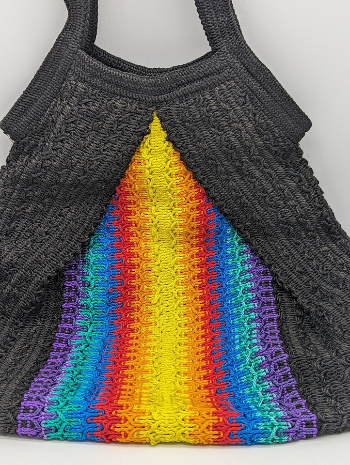 Boho Rainbow Black Knit Crochet Bag Sac Satchel Purse Hippie 70's Long ...
