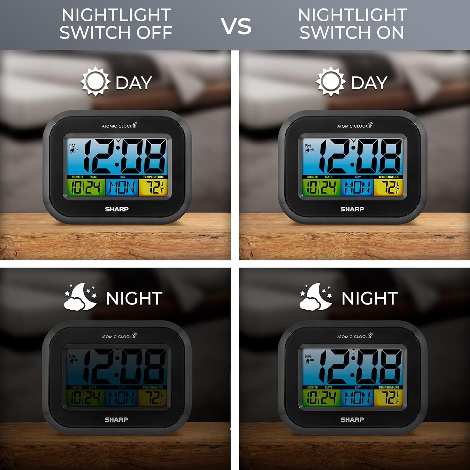 Sharp Atomic Digital Alarm Clock, Battery Operated Self-Setting Black ...