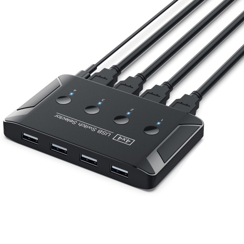 KVM Switcher USB 2.0 Switch Selector 4 Out 4 In PCs Printer Scanner ...