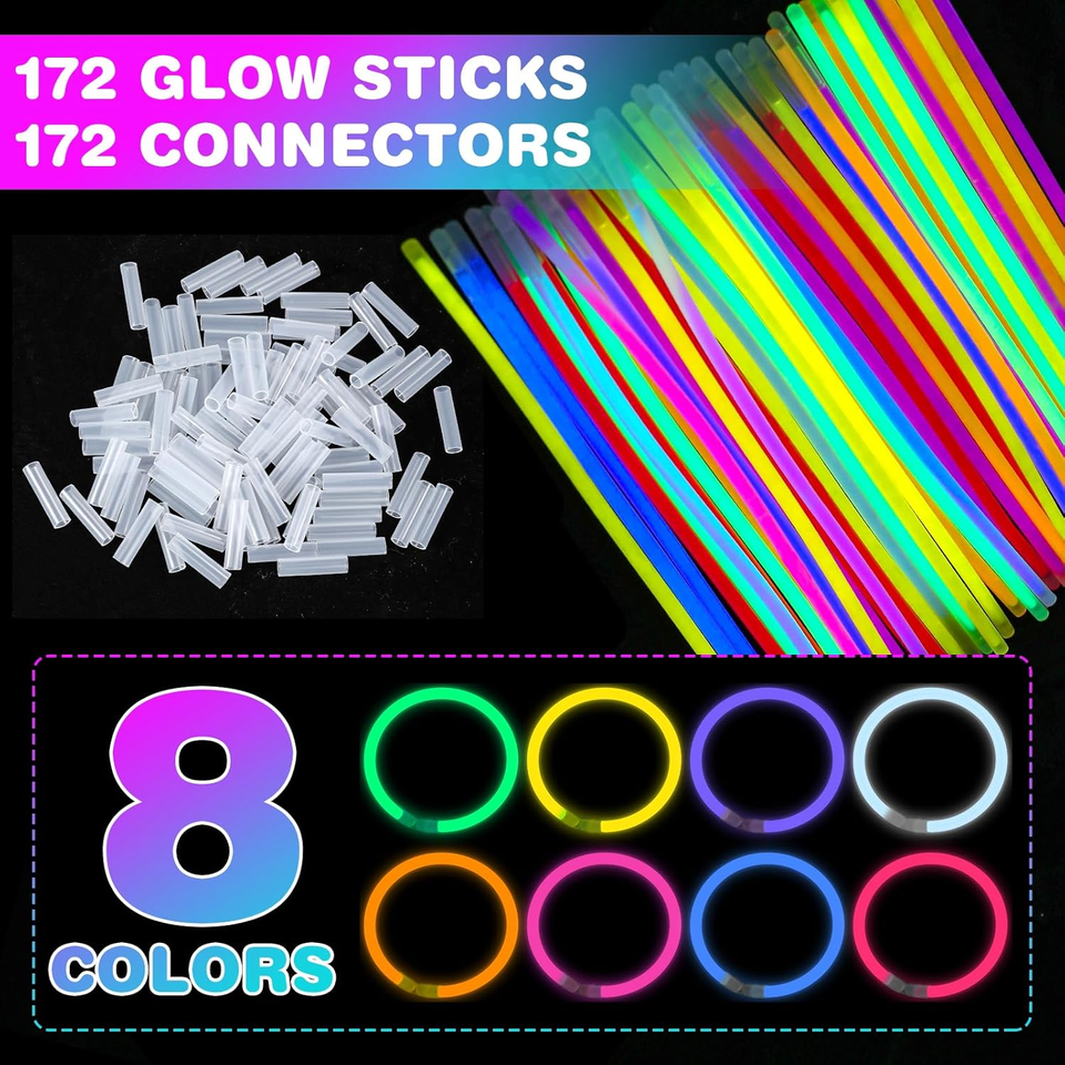 172 PCS Ultra Bright Glow Sticks, 8 Inch Glow Sticks Bulk Party Pack ...