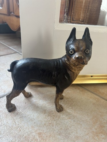 Antique Cast Iron Boston Terrier Dog Door Stop Hubley Style | eBay