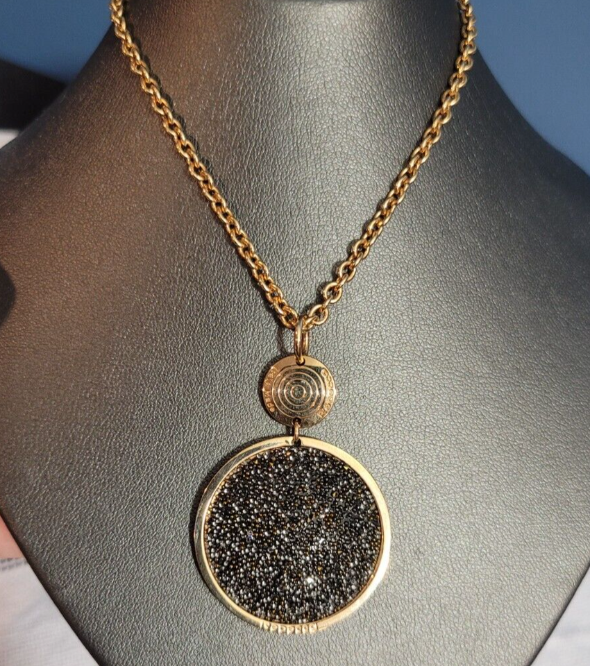Rebecca Italy circle pendant necklace sparkly gold chain 20" GORGEOUS ...