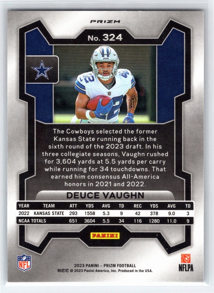 2023 Panini Prizm #324 Deuce Vaughn RC RED WHITE BLUE PRIZM Cowboys ...