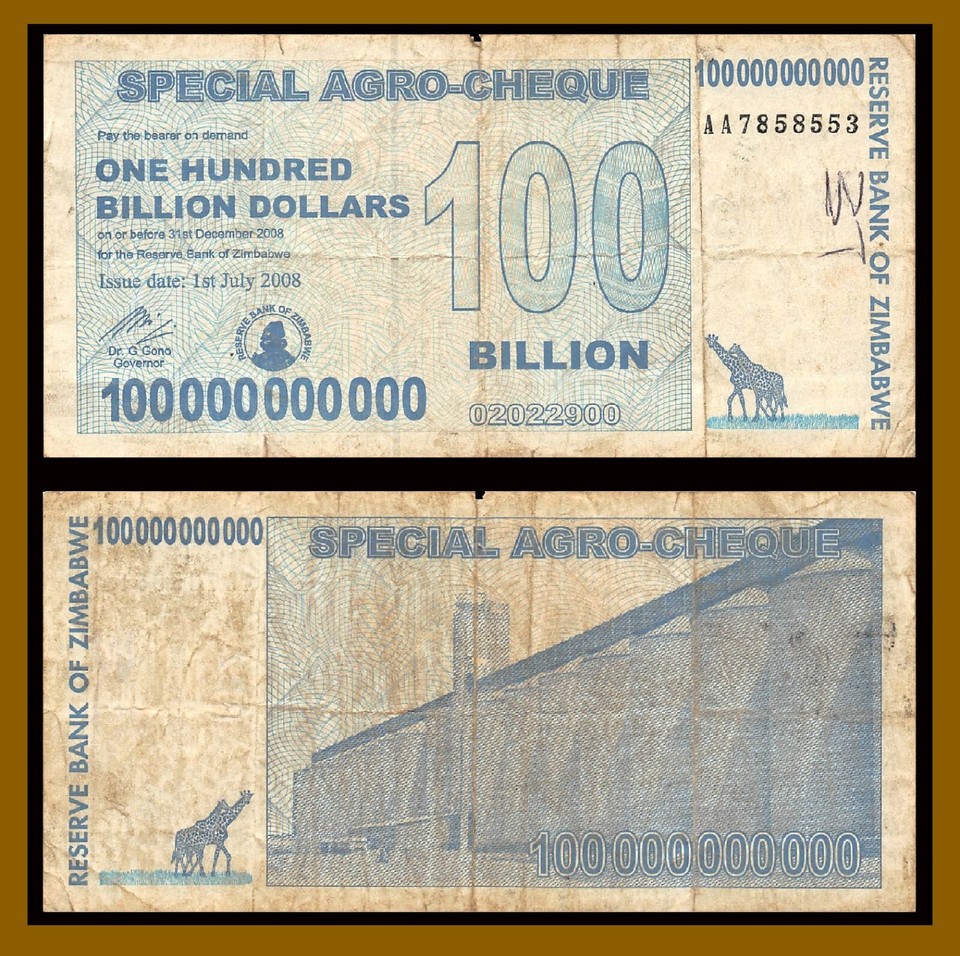 10 Zimbabwe 100 Billion Special Agro Cheque Check 2008, P-64 USED Bond ...